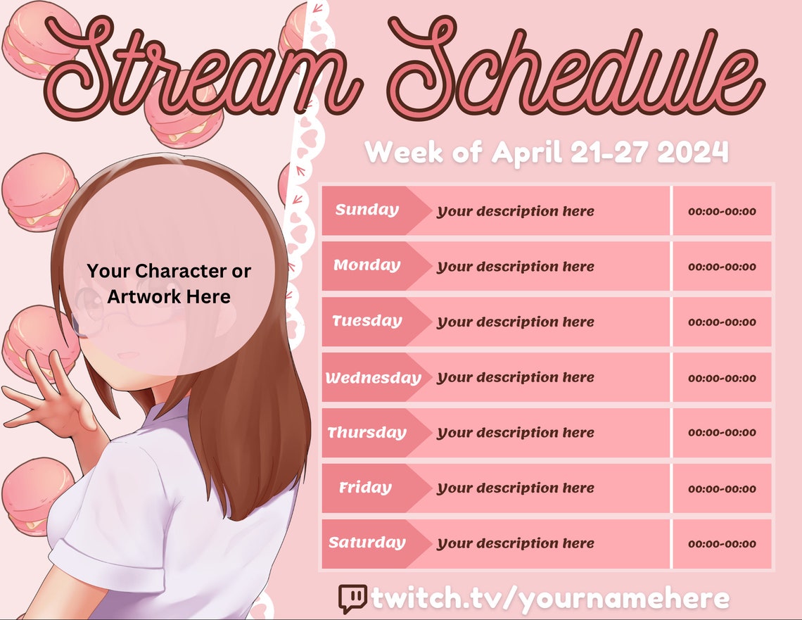 Merry Macaron Twitch Weekly Stream Schedule Template for Streamers ...