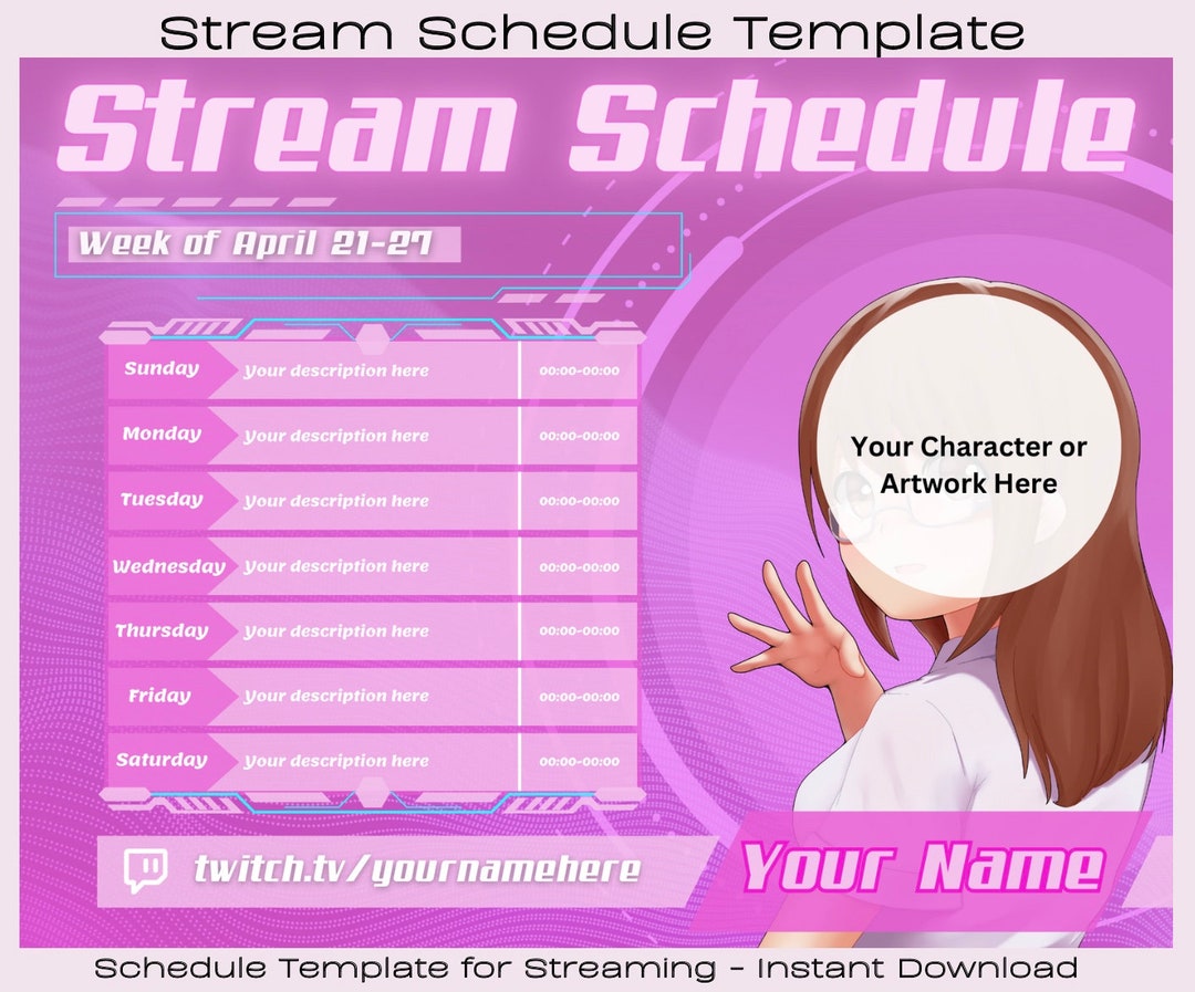 Pink Character Select Weekly Stream Schedule Template for Streamers ...