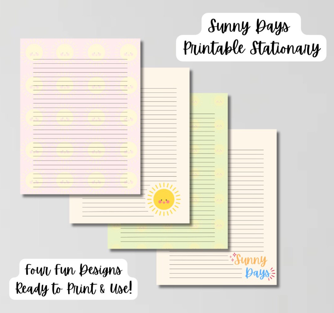 Sunny Days Printable Stationary Four Pages of Cute Sunny Design Note ...