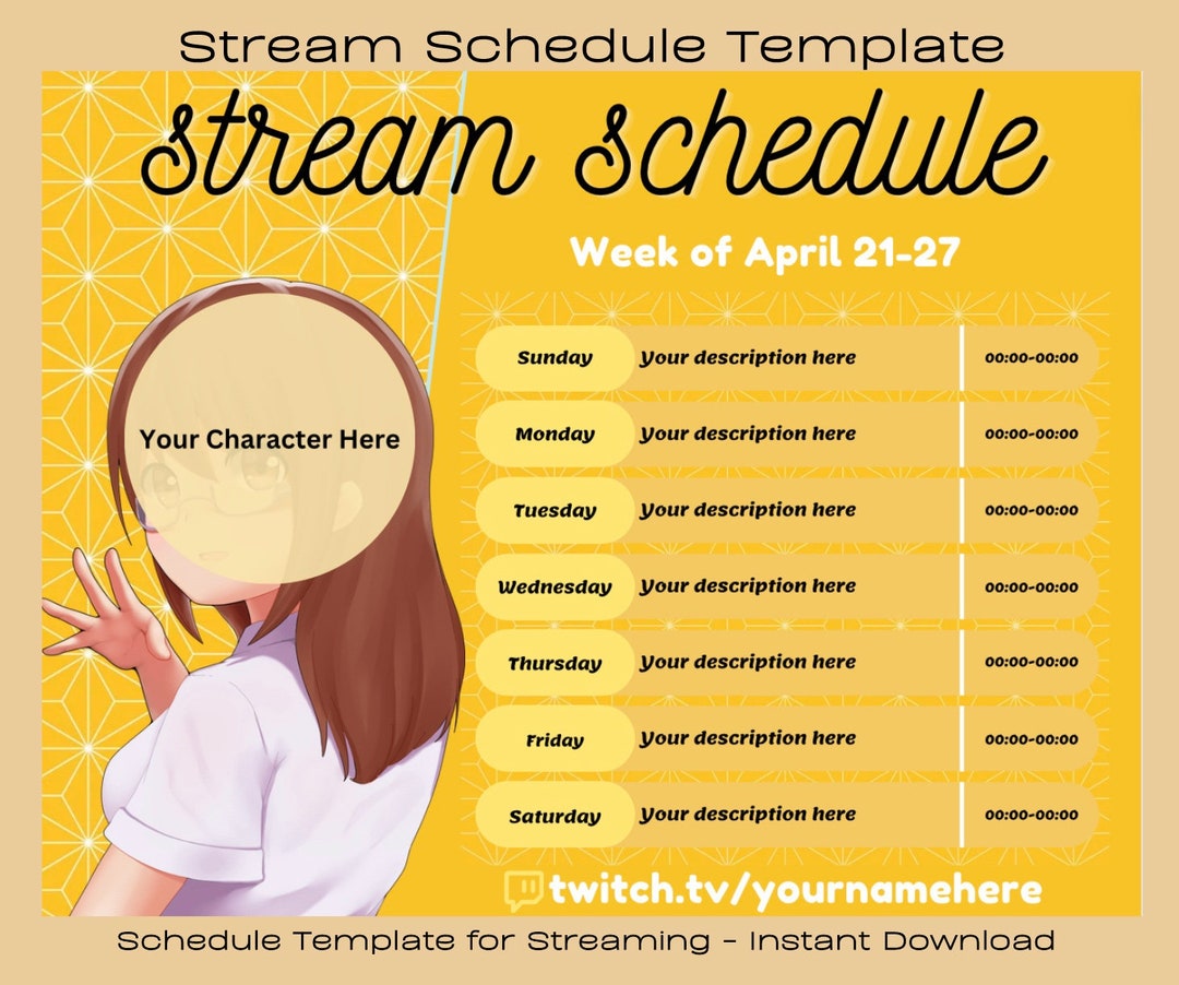 Happy Honeybee Yellow Twitch Weekly Stream Schedule Template / Vtuber ...