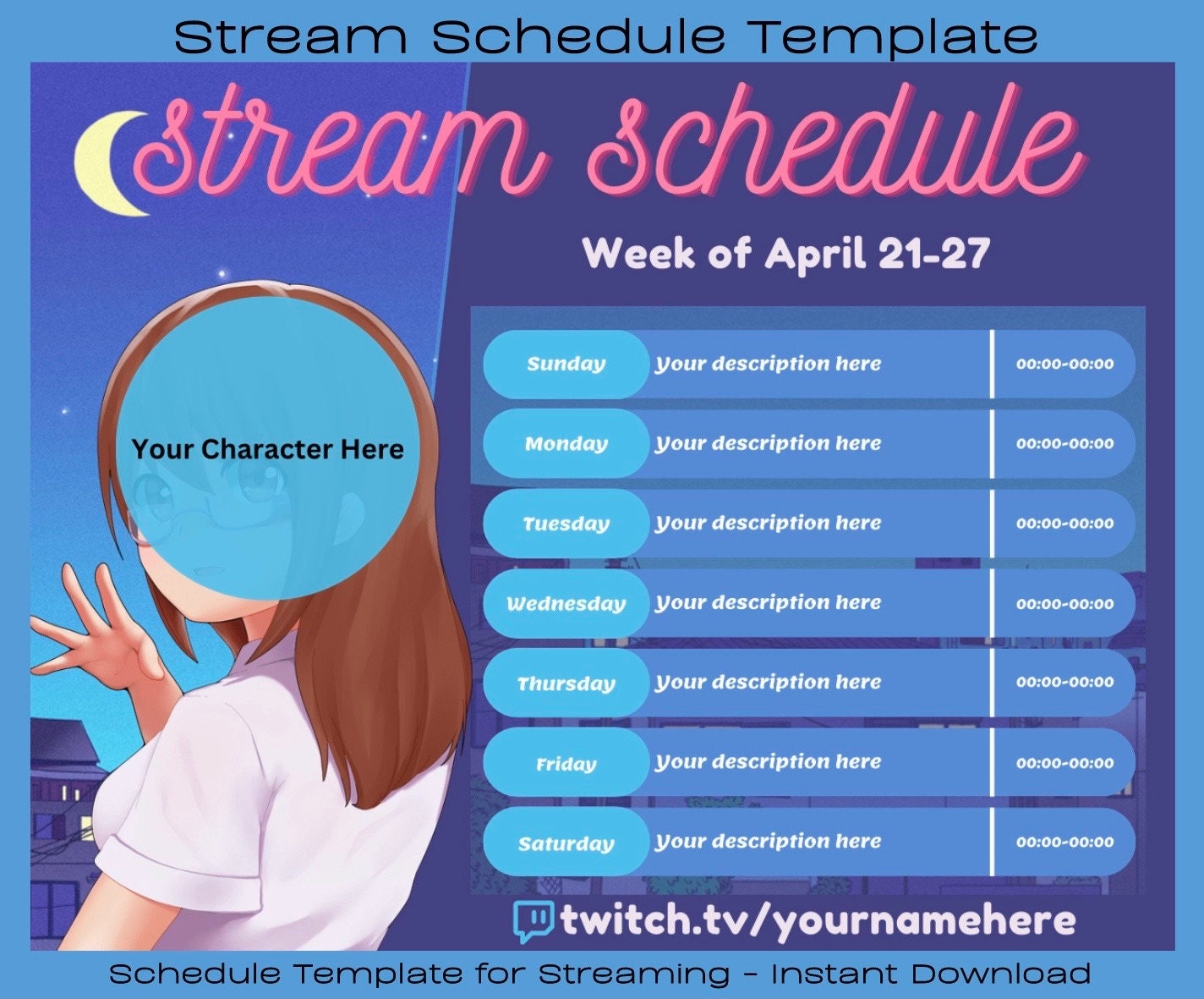 Starry Night Blue Twitch Weekly Stream Schedule Template / Vtuber Twitch Weekly Stream Schedule ...