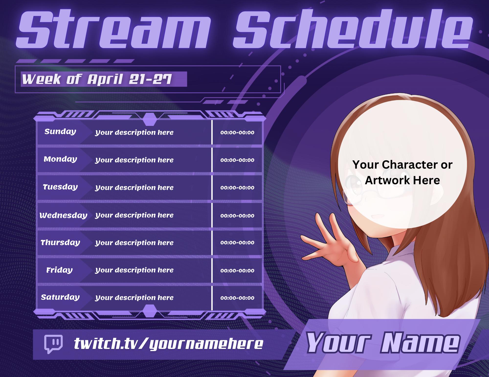 Character Select Weekly Stream Schedule Template Twitch Streamer ...