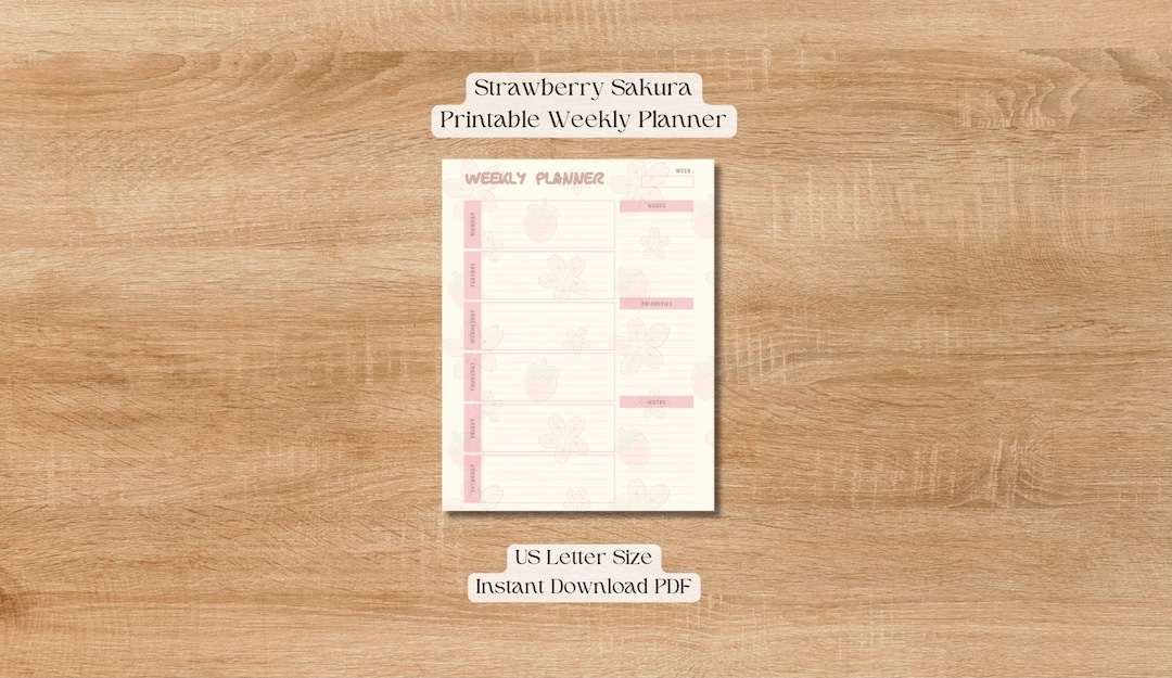 Strawberry Sakura Pink Printable Weekly Planner Instant Download in US ...