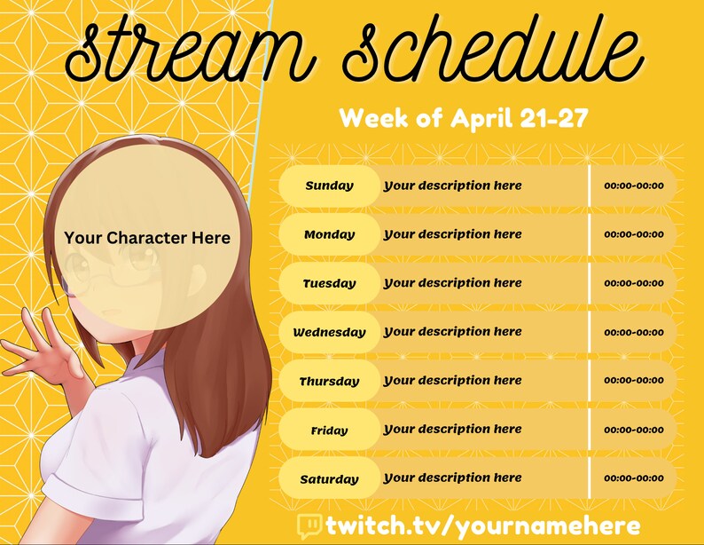Happy Honeybee Yellow Twitch Weekly Stream Schedule Template / Vtuber ...