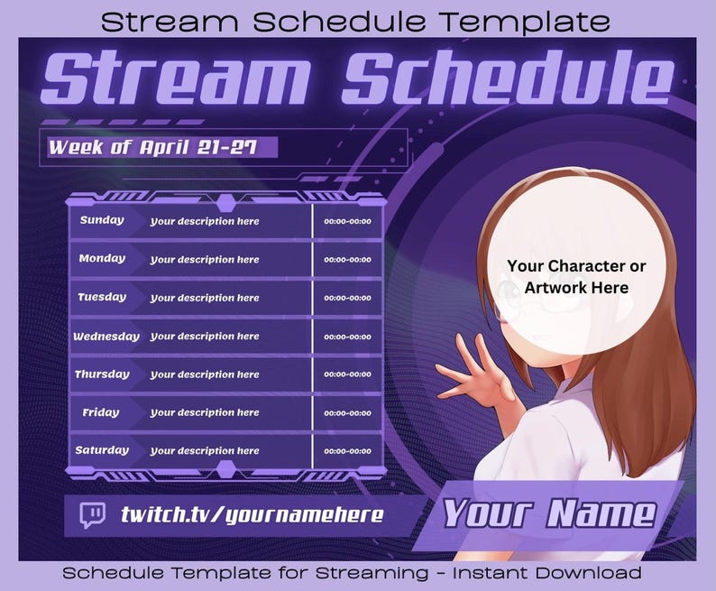 Character Select Weekly Stream Schedule Template Twitch Streamer ...