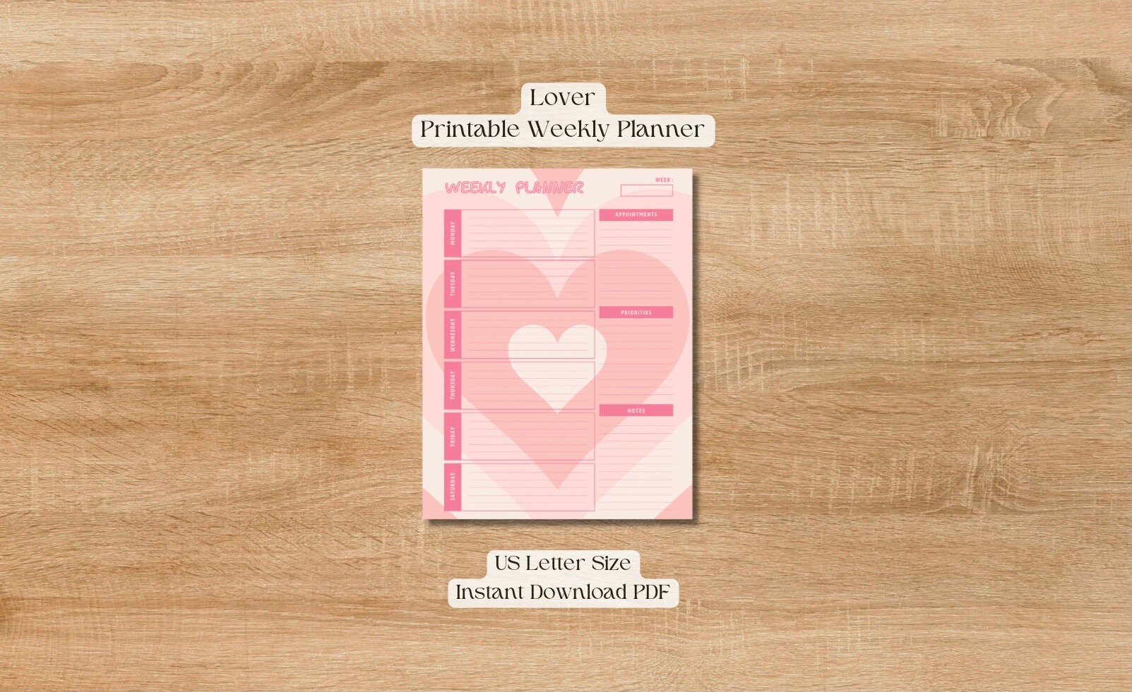 Lover Printable Weekly Planner Instant Download for Schedules, Digital ...
