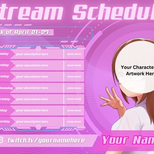 Pink Character Select Weekly Stream Schedule Template for Streamers ...
