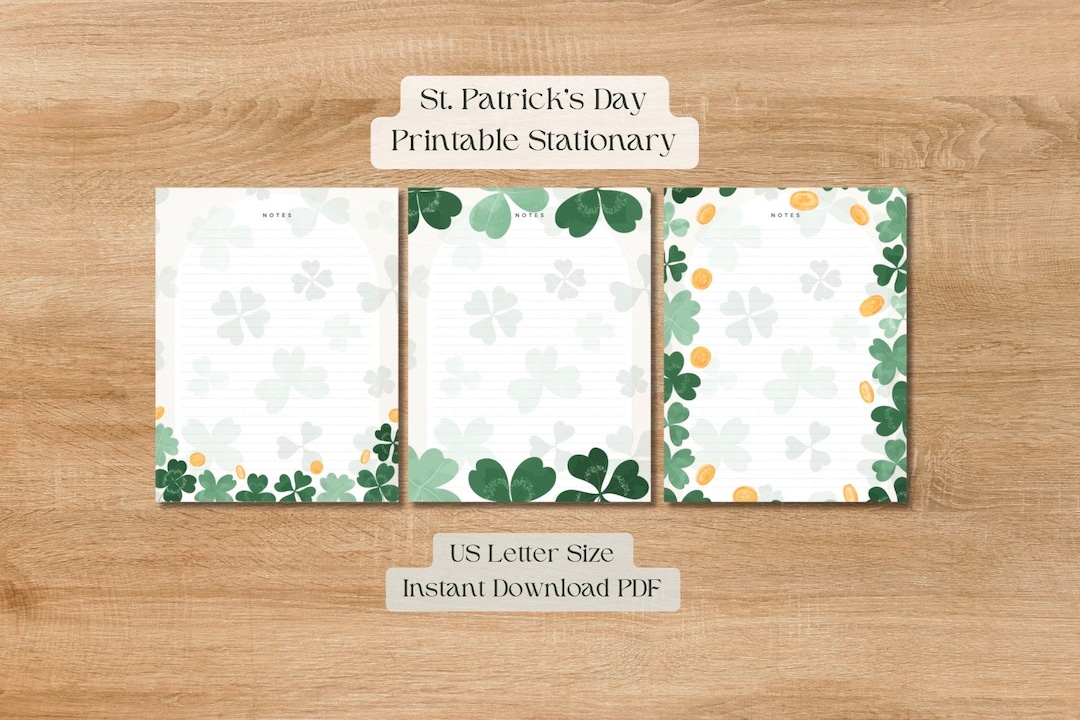 St. Patrick’s Day Green Printable Stationary US Letter Size PDF Format ...