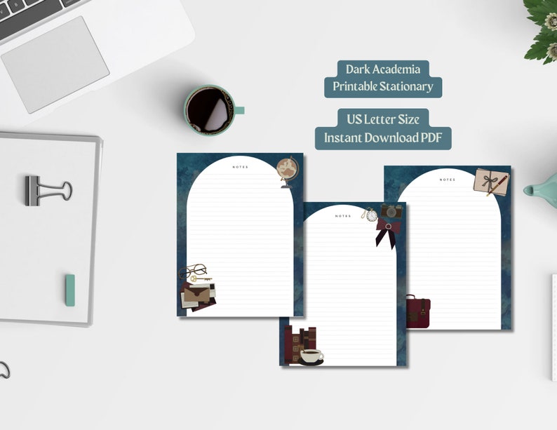 Dark Academia Printable Stationary Lined Note Paper US Letter Sized ...