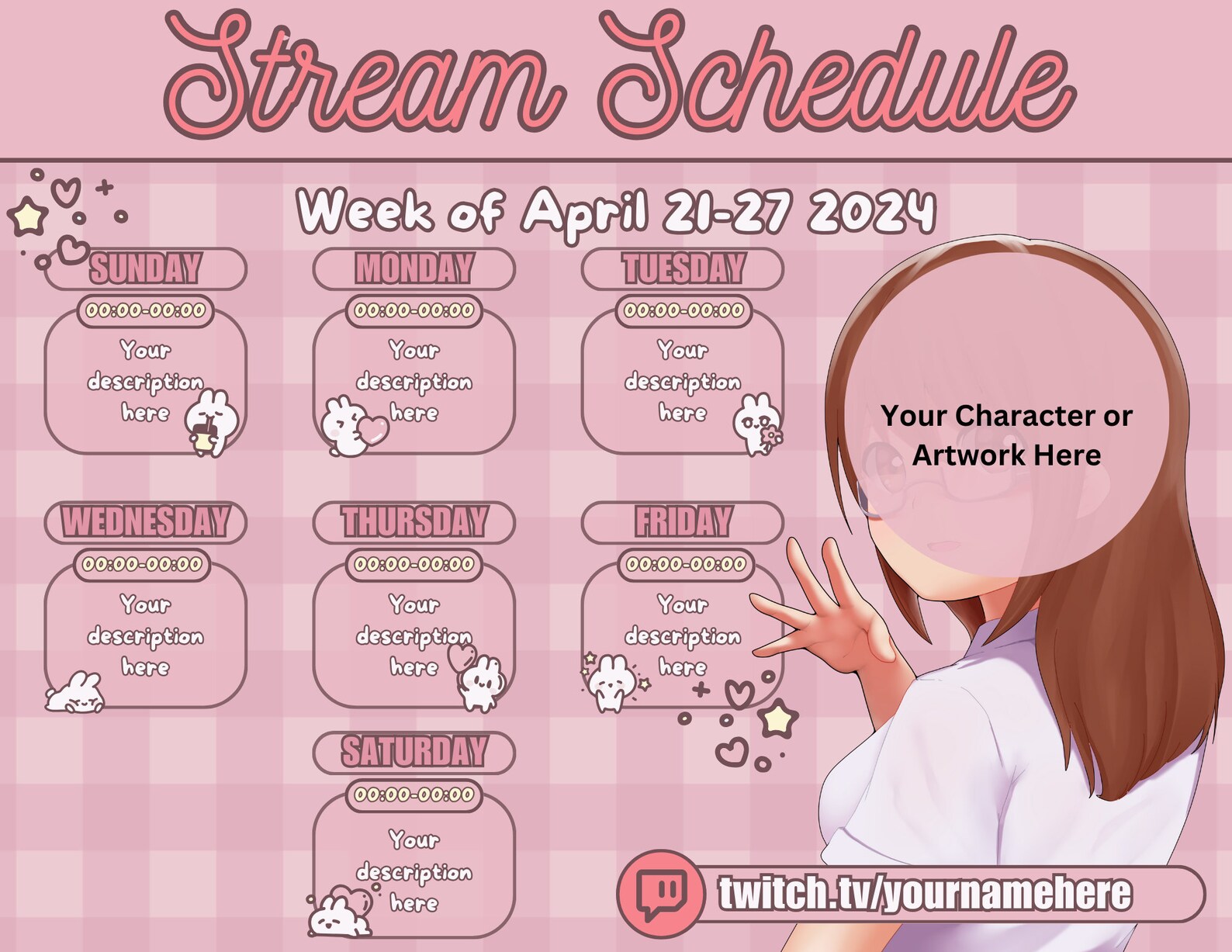 Customizable Bunny Twitch Weekly Stream Schedule Template for Streamers ...