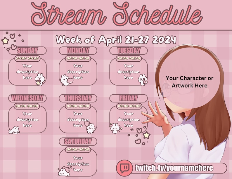 Customizable Bunny Twitch Weekly Stream Schedule Template for Streamers ...