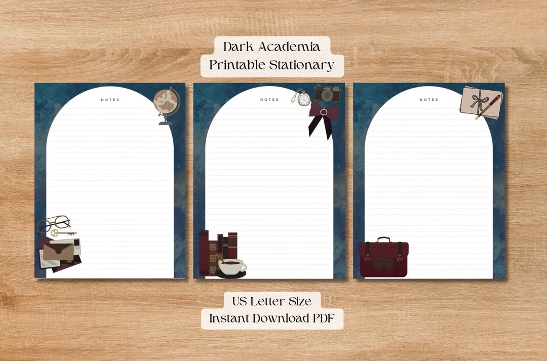 Dark Academia Printable Stationary Lined Note Paper US Letter Sized ...