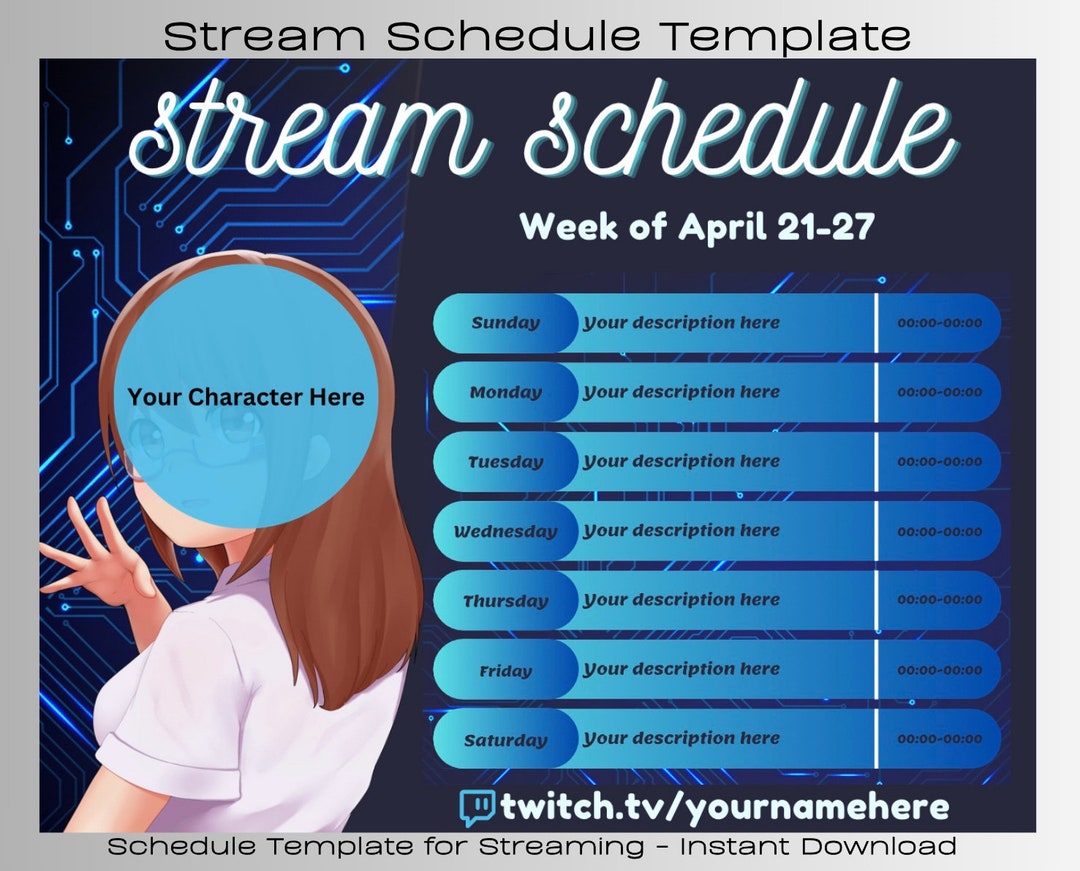 Futuristic Cyberpunk Fantasy Twitch Weekly Stream Schedule Template for ...