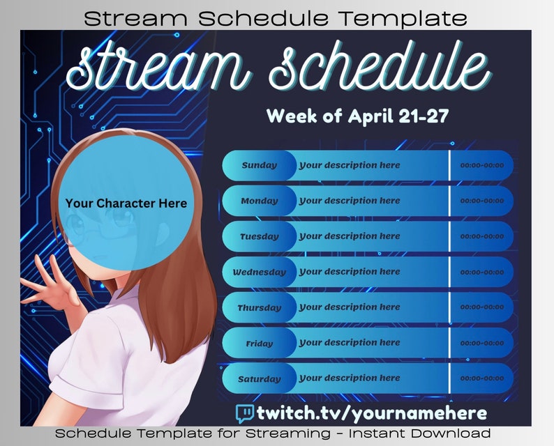 Futuristic Cyberpunk Fantasy Twitch Weekly Stream Schedule Template for ...