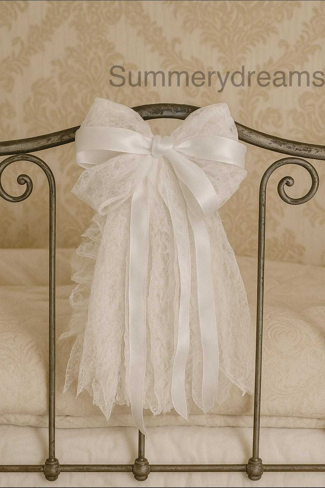 Shabby Chic Lace Bow Set, Ivory Satin Ribbon, Vintage Decor - Etsy