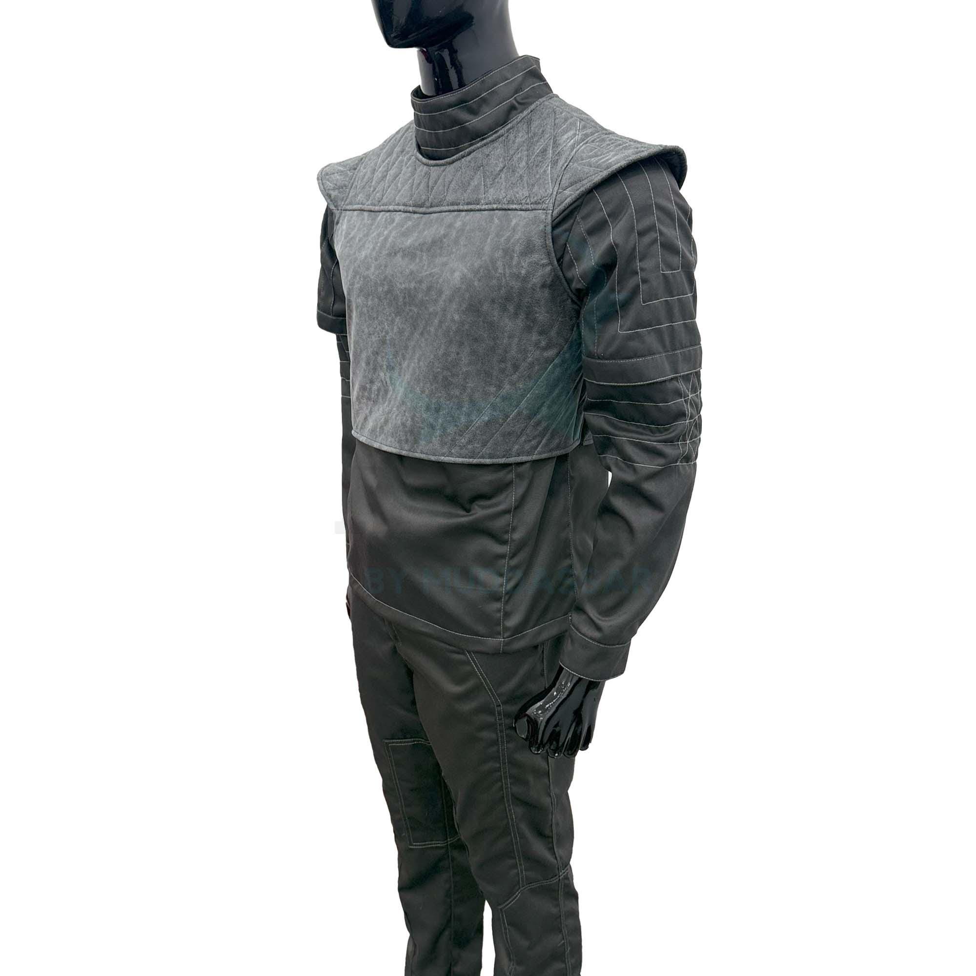 Custom Dark Gray Cosplay Flight Suit Set: Distressed Leather Flak Vest ...