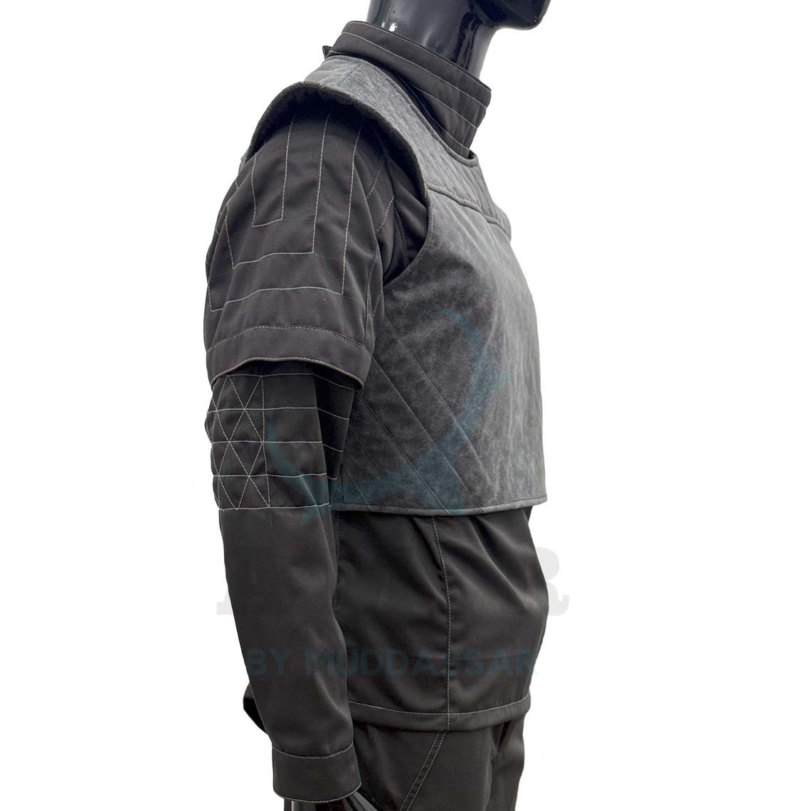 Custom Dark Gray Cosplay Flight Suit Set: Distressed Leather Flak Vest ...