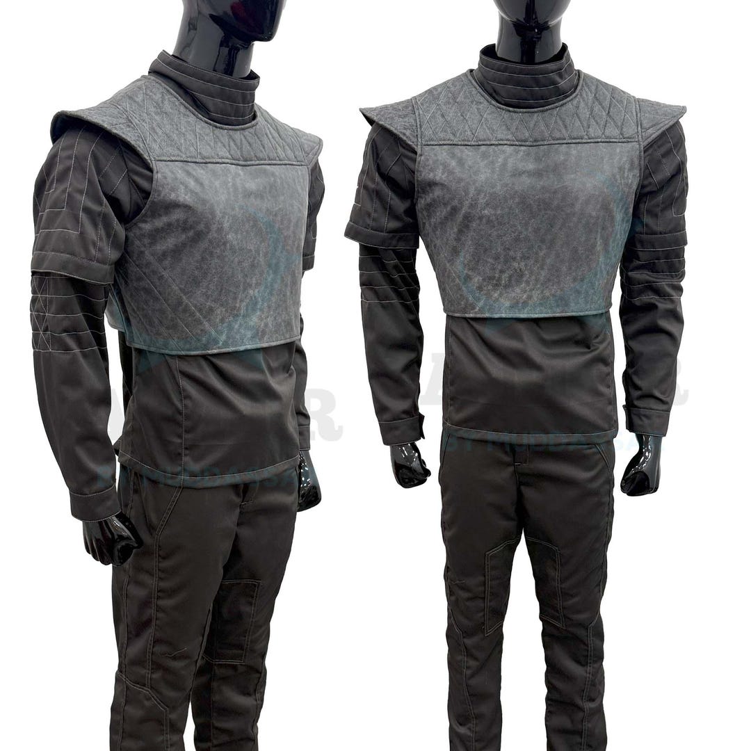 Custom Dark Gray Cosplay Flight Suit Set: Distressed Leather Flak Vest ...