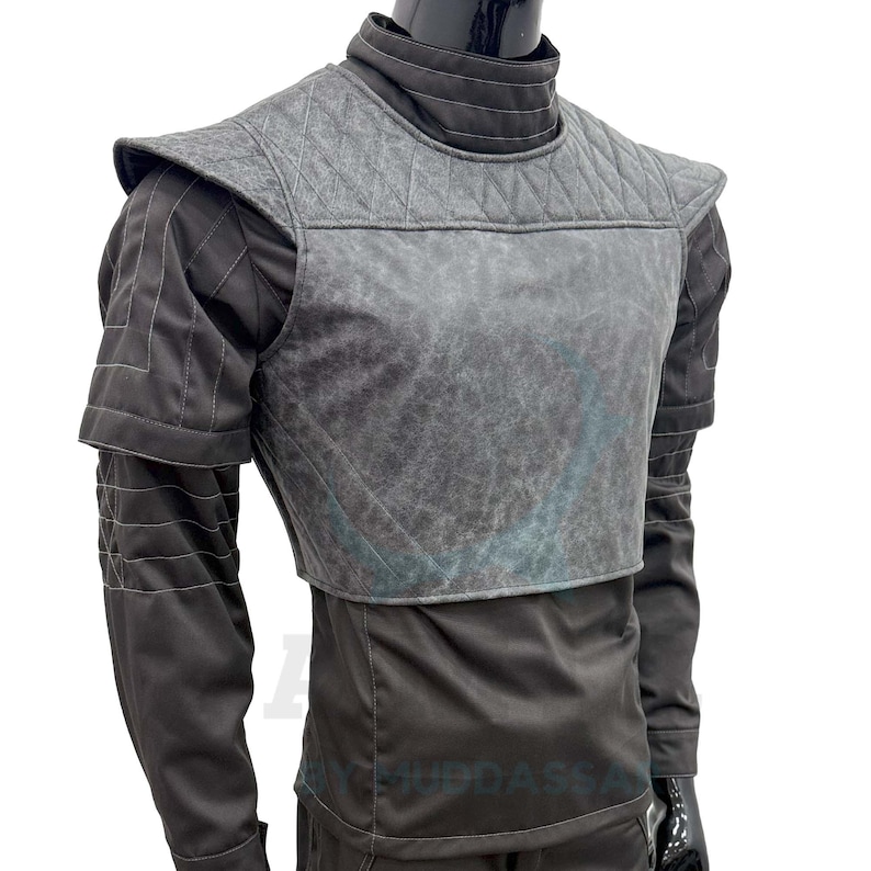 Custom Dark Gray Cosplay Flight Suit Set: Distressed Leather Flak Vest ...