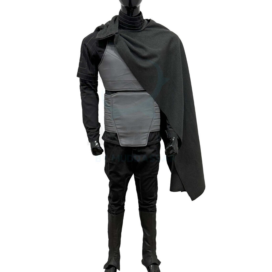 Handmade Black Flight Suit Cosplay: Gray Flak Vest, Wool Cape & Leather ...
