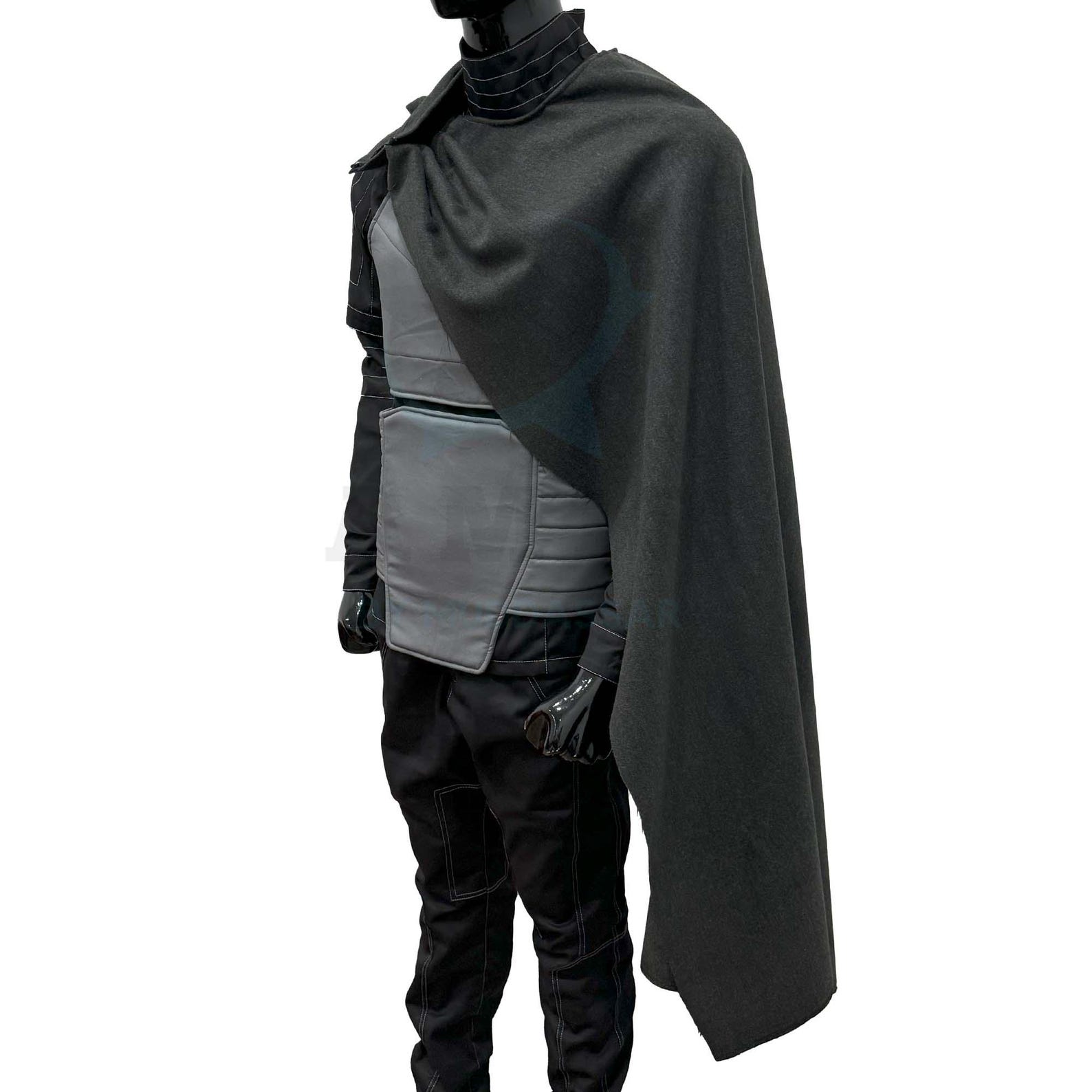 Handmade Black Flight Suit Cosplay: Gray Flak Vest, Wool Cape & Leather ...