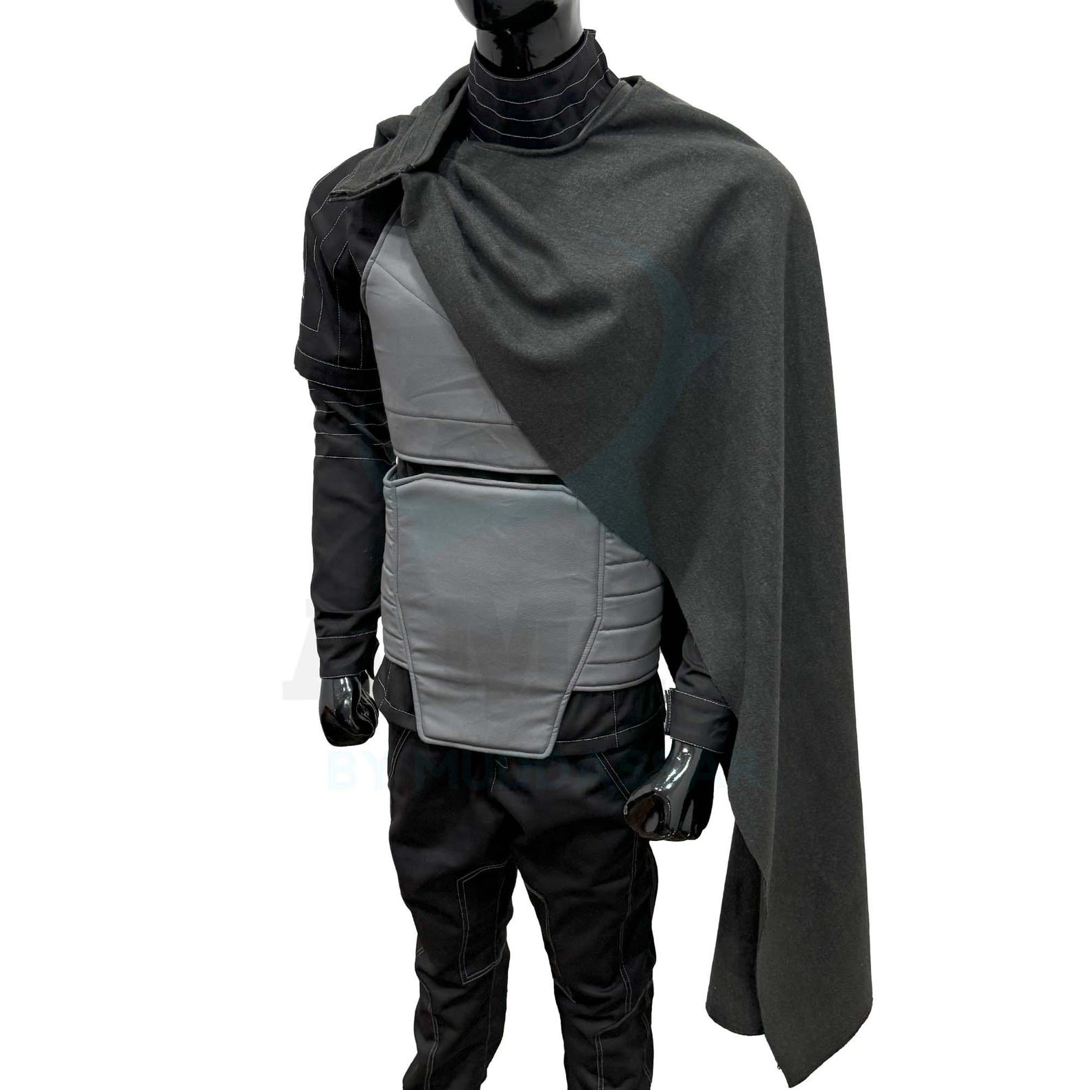Handmade Black Flight Suit Cosplay: Gray Flak Vest, Wool Cape & Leather ...