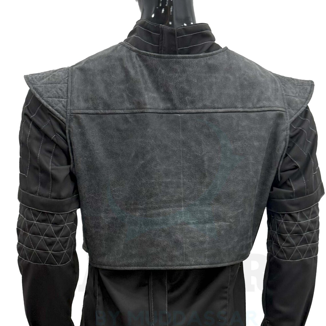 Custom Dark Gray Cosplay Flight Suit Set: Distressed Leather Flak Vest ...