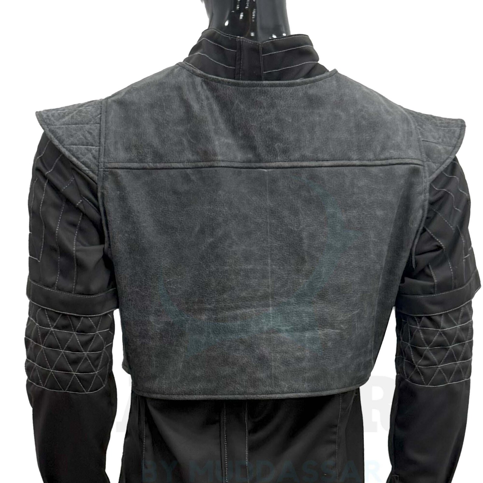 Custom Dark Gray Cosplay Flight Suit Set: Distressed Leather Flak Vest ...