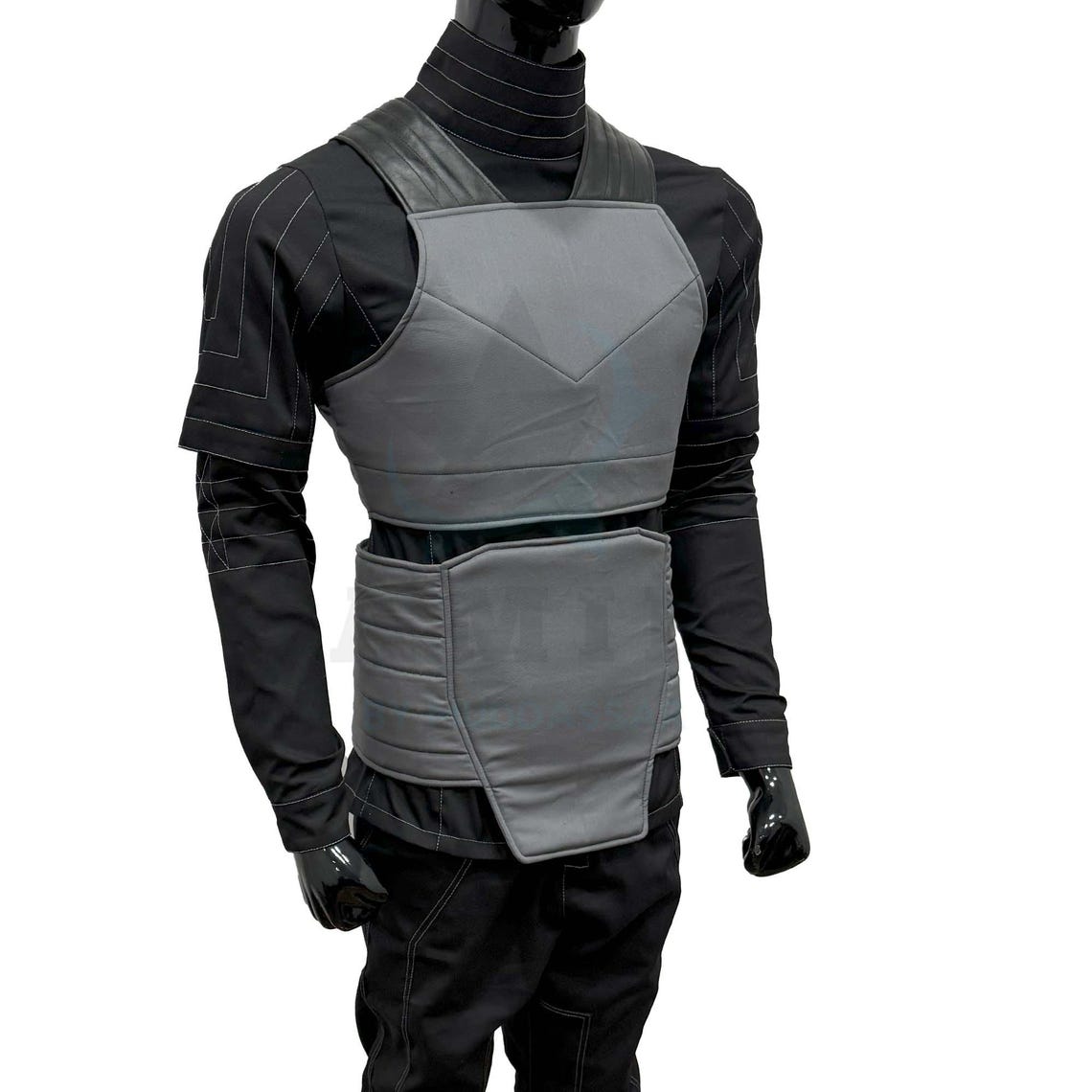 Handmade Black Flight Suit Cosplay: Gray Flak Vest, Wool Cape & Leather ...