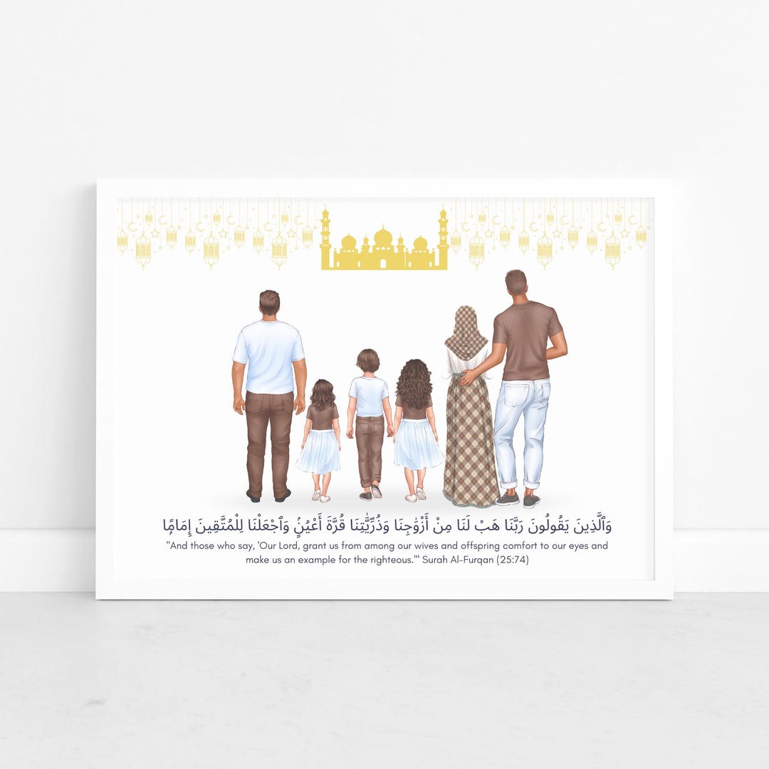 Personalised Muslim Family Wall Art Portrait Gift Unique Faceless ...