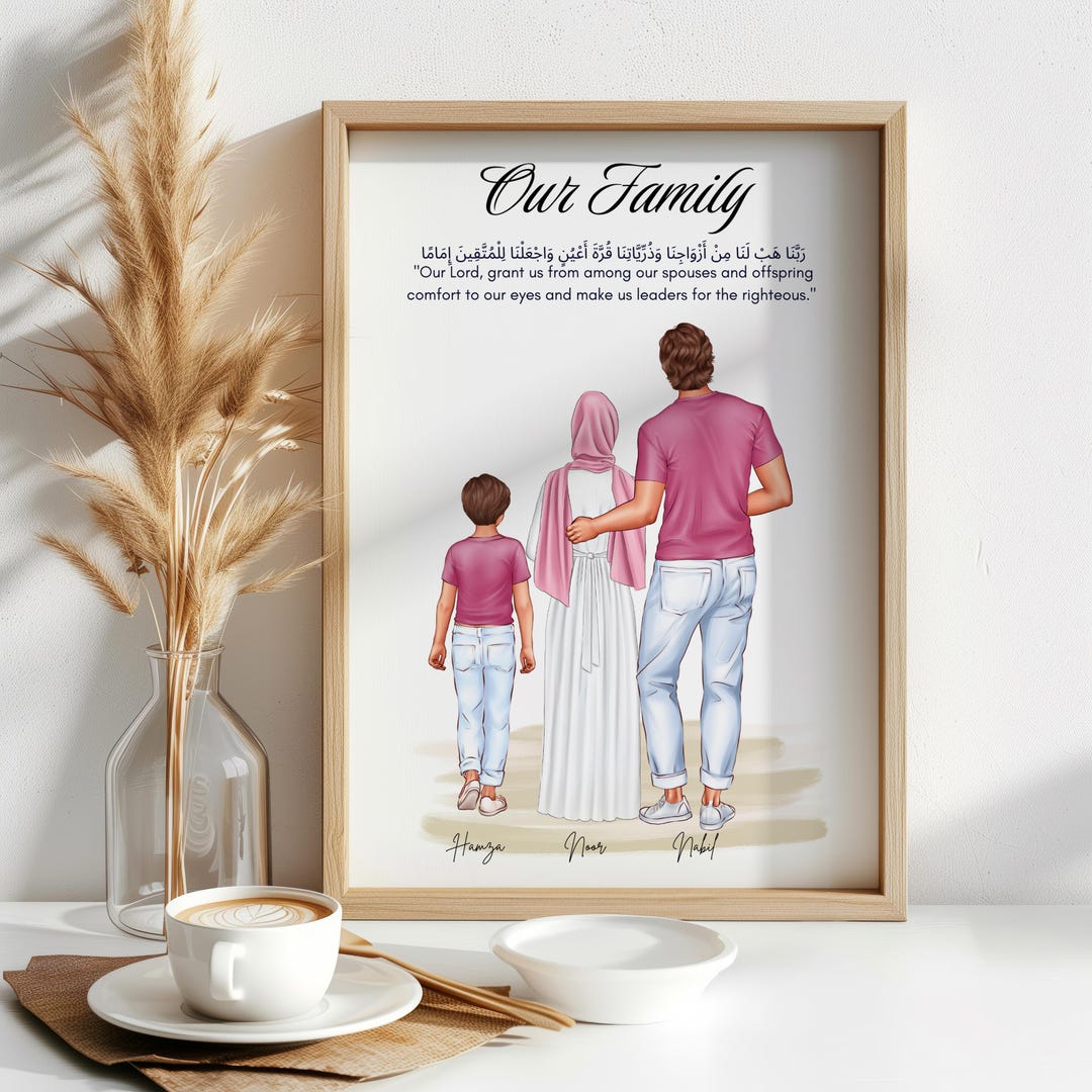 Muslim Family Print Faceless Illustration Housewarming Gift Islamic New ...