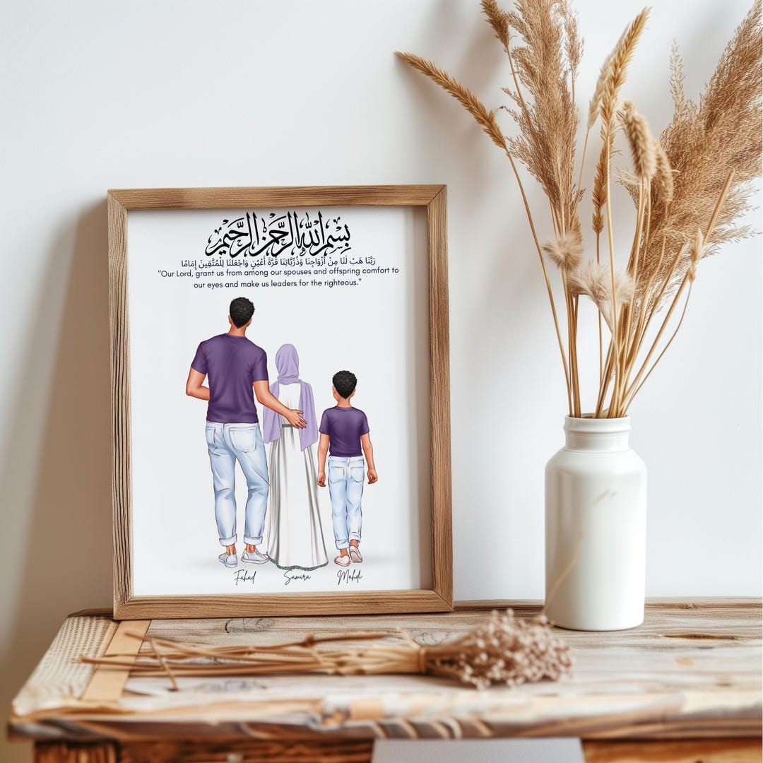 Muslim Family Portrait Islamic Wall Art Gift for Personalized Muslim ...