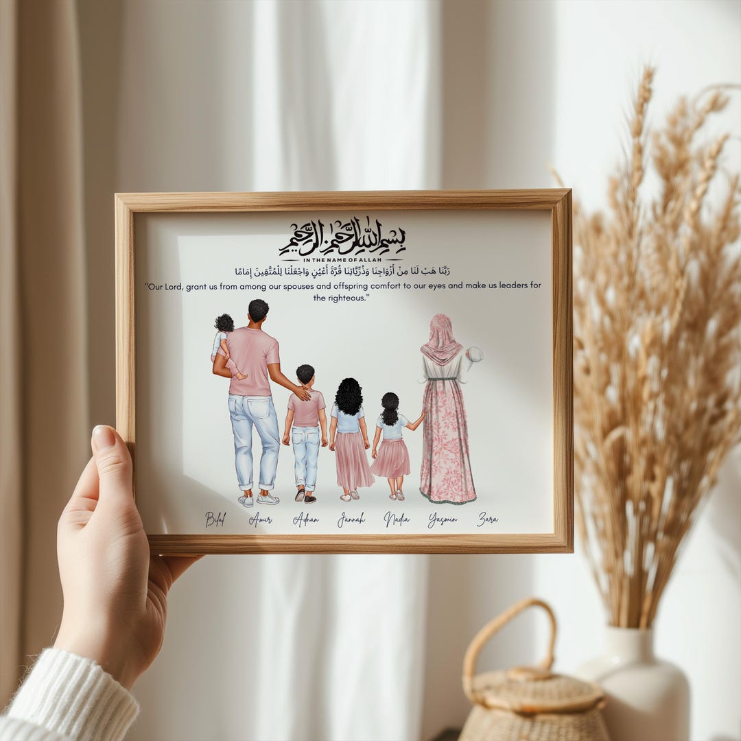 Muslim Family Portrait, Muslim Family Digital Wall Art Print, Faceless ...