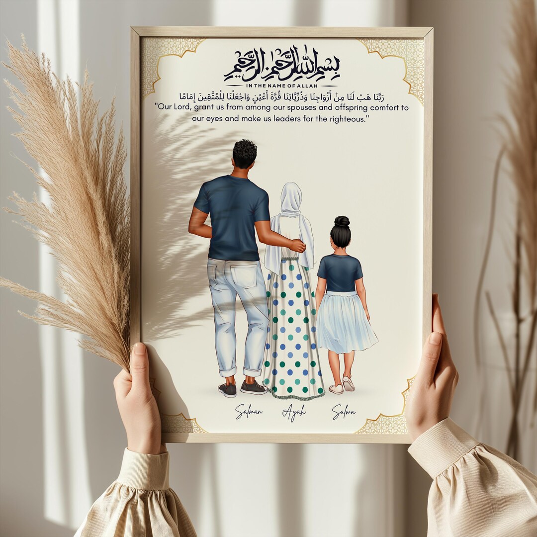Personalized Muslim Family Portrait Print Gift Muslim Family Faceless ...