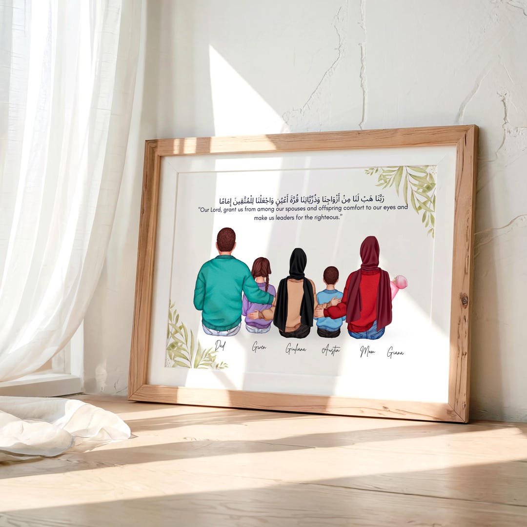 Custom Islamic Family Portrait Faceless Illustration Unique Wall Art ...