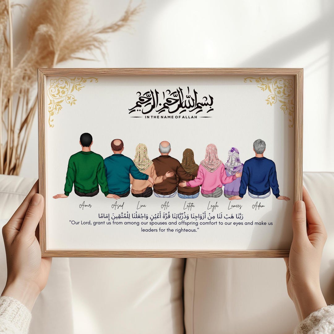 Personalized Muslim Family Print Faceless Islamic Illustration for ...