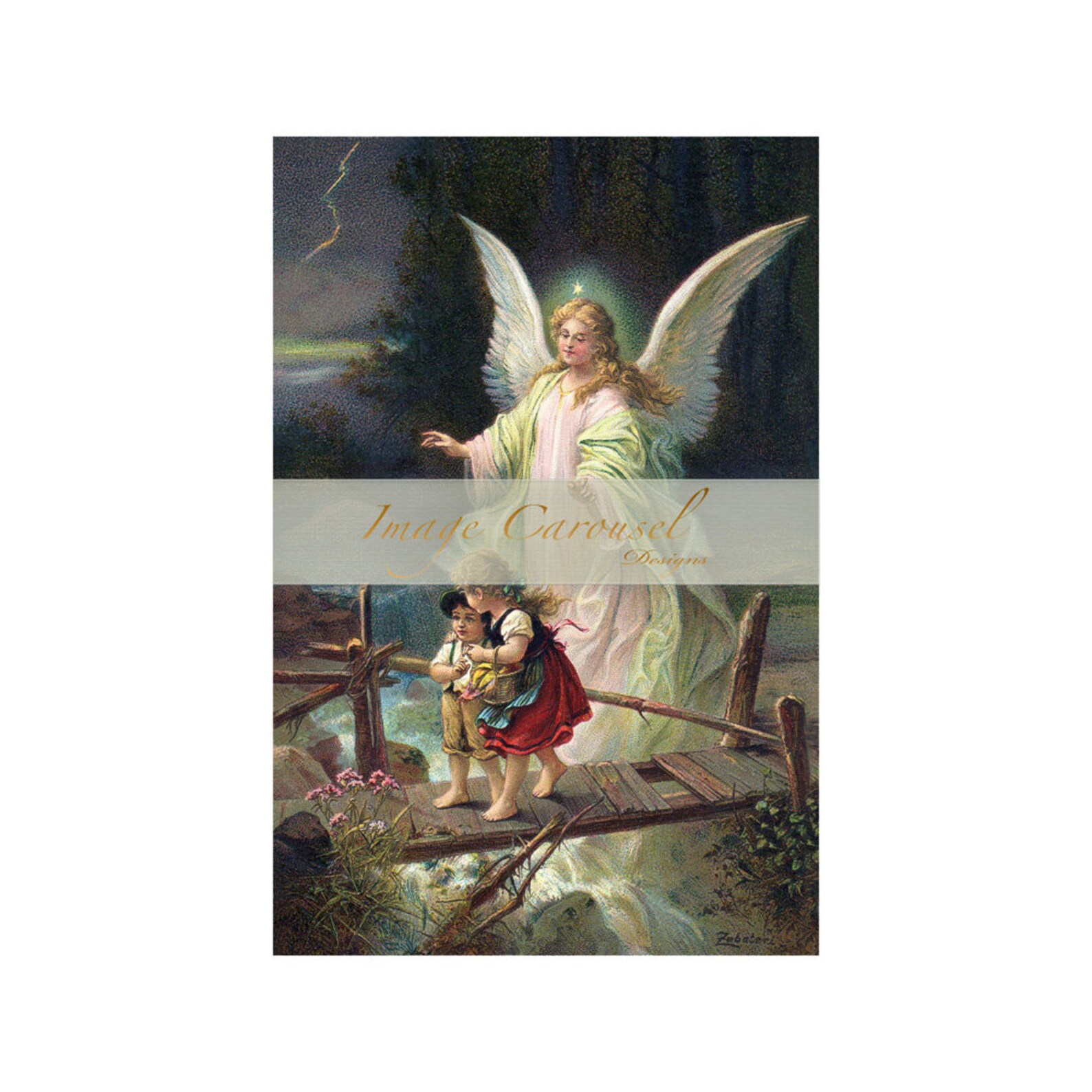 Guardian Angel With Children Art Personal Commercial Use Antique ...