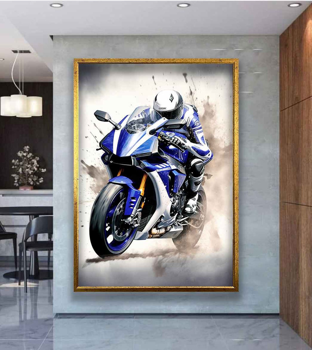 Blue Racing Motorcycle Canvas Wall Decor, Racing Motorcycle Canvas Wall ...