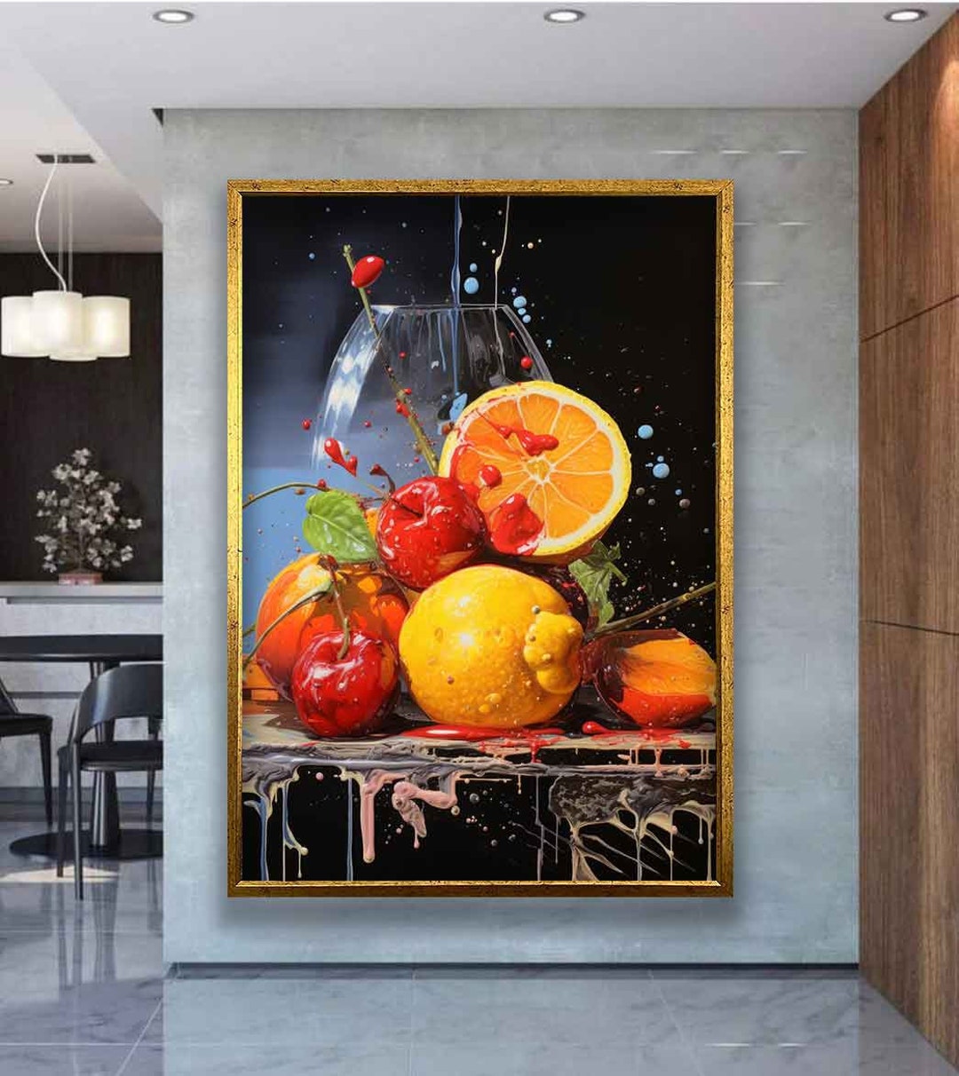 Abstract Fruits Canvas Wall Decor, Fruit Plate Canvas Print Art, Fruits ...