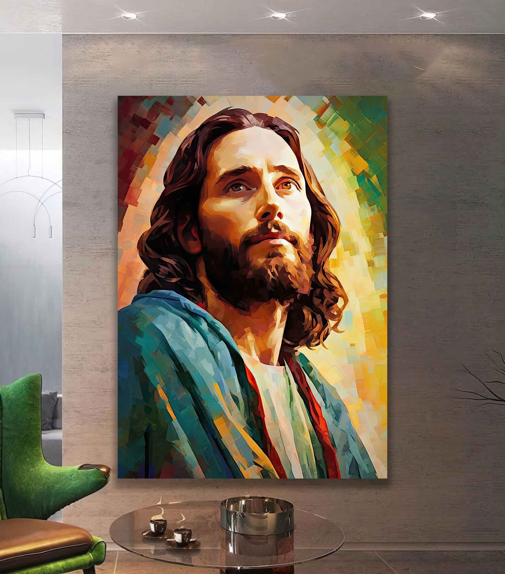 Colored Jesus Art, Jesus Christ Wall Art, Christian Religious Canvas ...