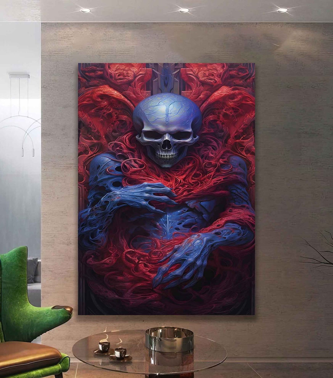 Skeleton Canvas Wall Decor, Blue Skeleton Canvas Print Art, Surreal ...