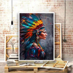 Native American Woman Canvas Painting, Colorful Beautiful Woman Canvas ...