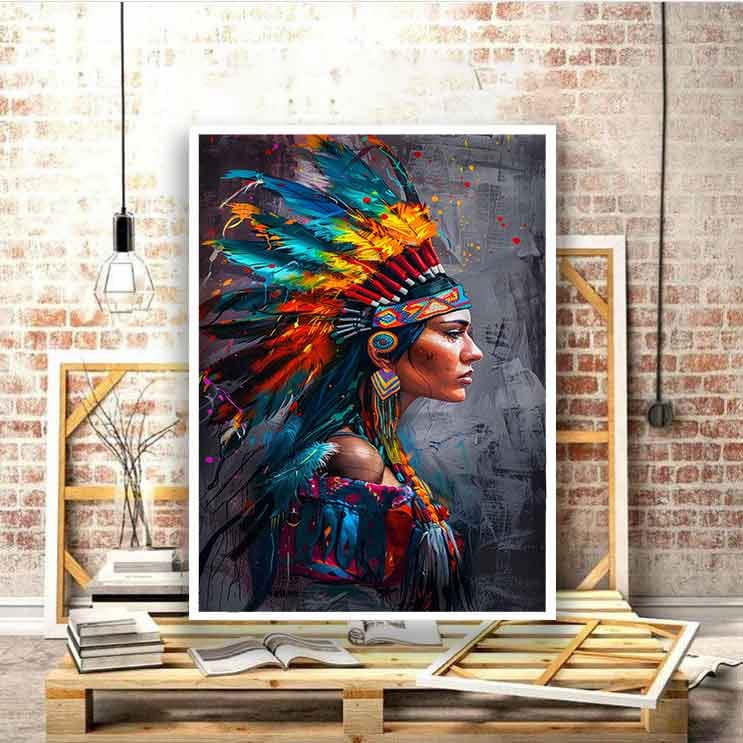 Native American Woman Canvas Painting, Colorful Beautiful Woman Canvas ...