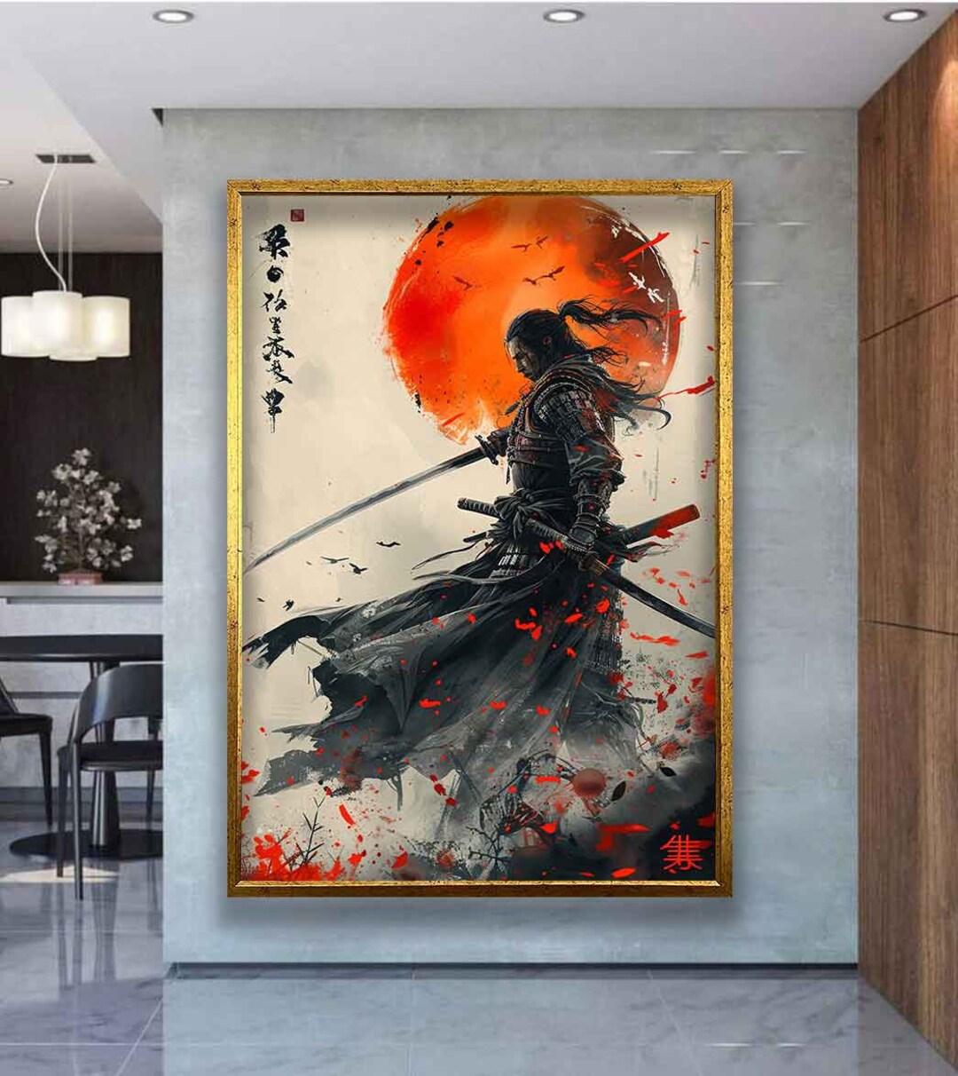 Samurai Canvas Wall Decor, Warrior in the Red Sun Canvas Print Art ...