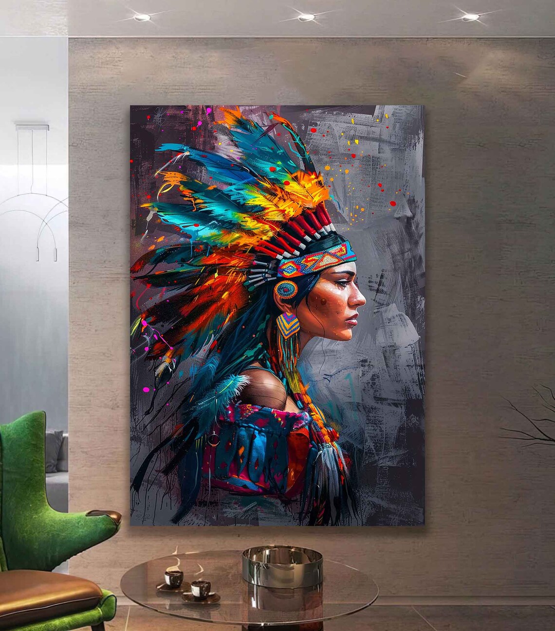 Native American Woman Canvas Painting, Colorful Beautiful Woman Canvas ...
