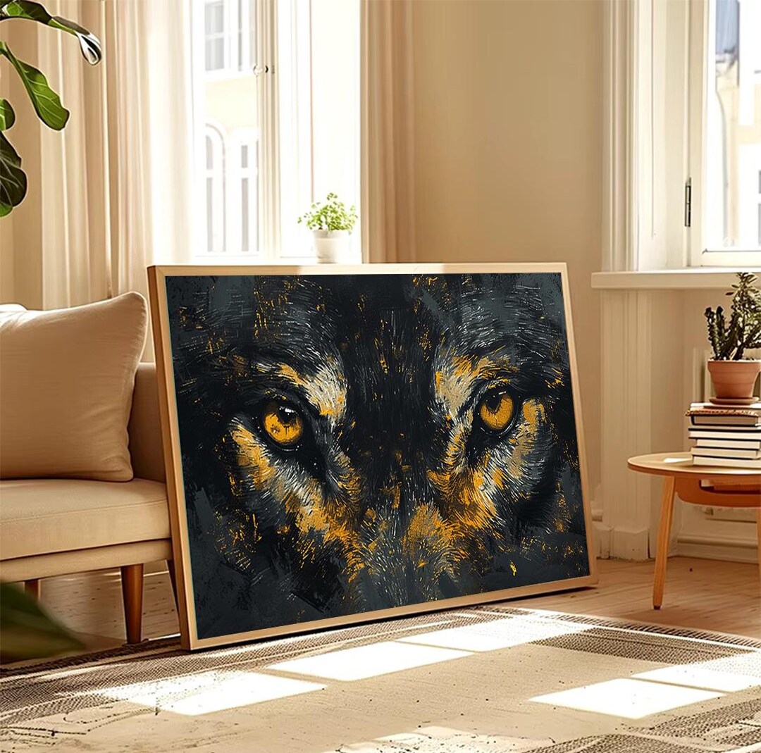 Intense Wolf Portrait With Mesmerizing Orange Eyes, Wild Animal Art ...