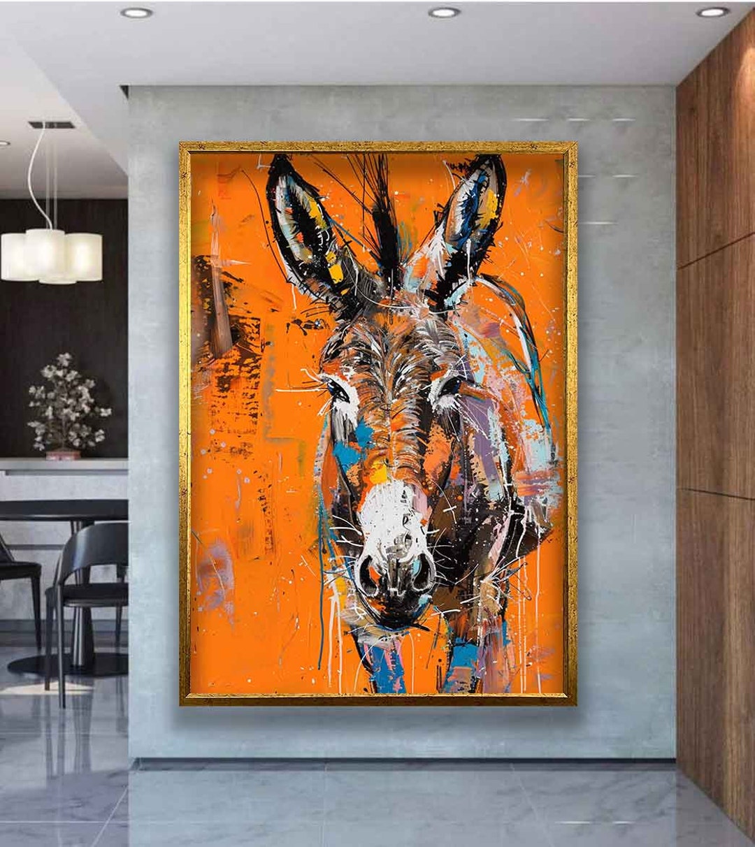 Donkey Canvas Print Art, Abstract Donkey Canvas Wall Decor, Cheerful ...
