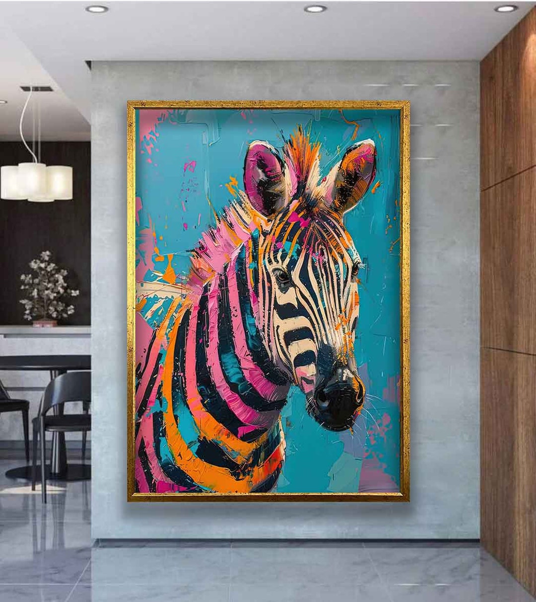 Colorful Zebra Canvas Wall Decor, Cheerful Zebra Canvas Print Art ...