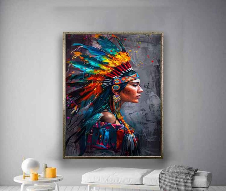 Native American Woman Canvas Painting, Colorful Beautiful Woman Canvas ...