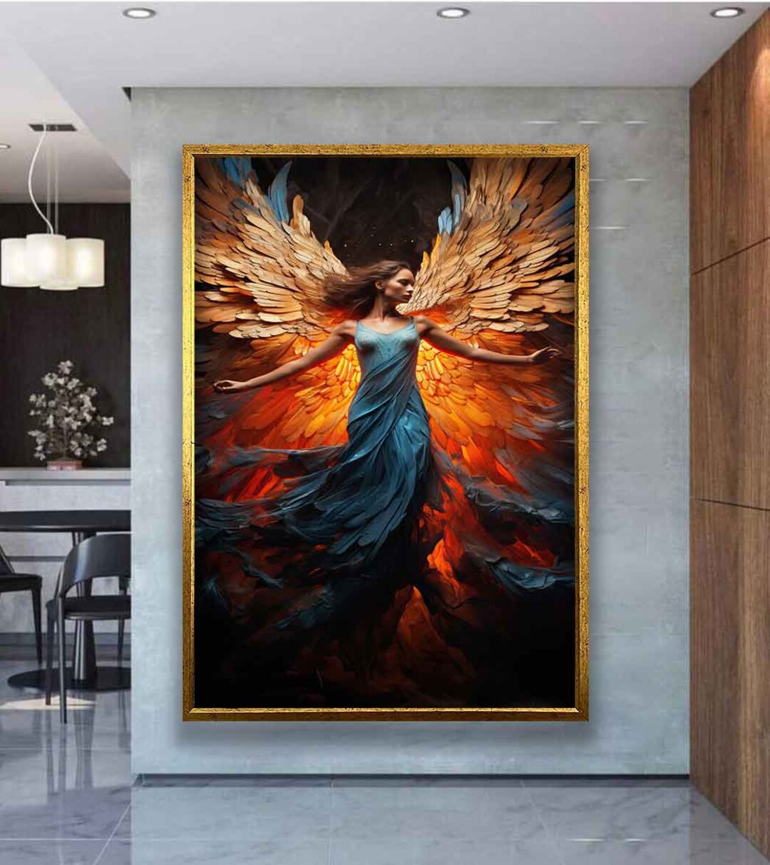 Abstract Angel Canvas Print Art, Winged Angel Canvas Wall Decor, Flying ...